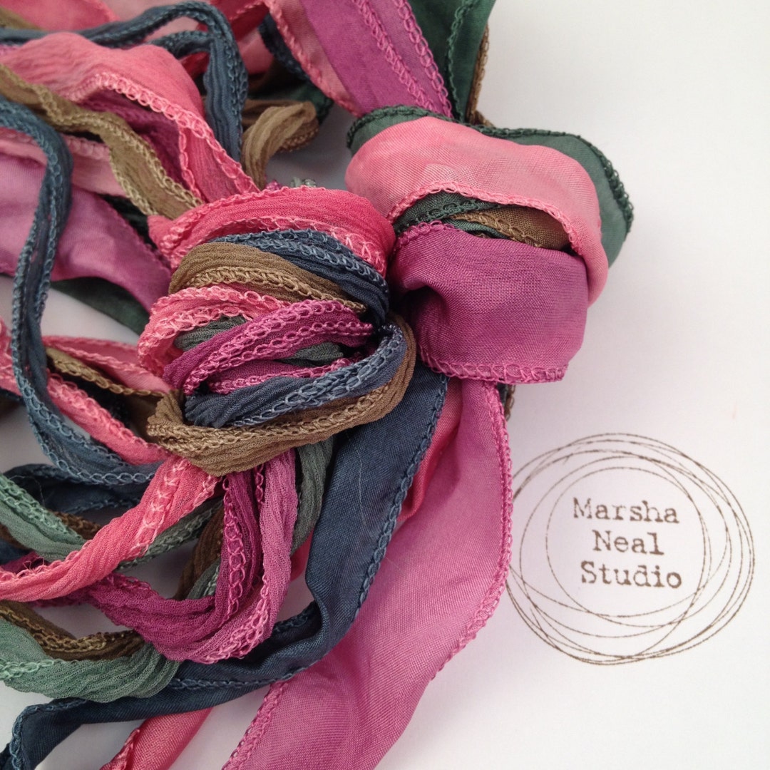 Hand Painted Silk Ribbon: Muted Garden Colors, Jewelry Supplies - Etsy