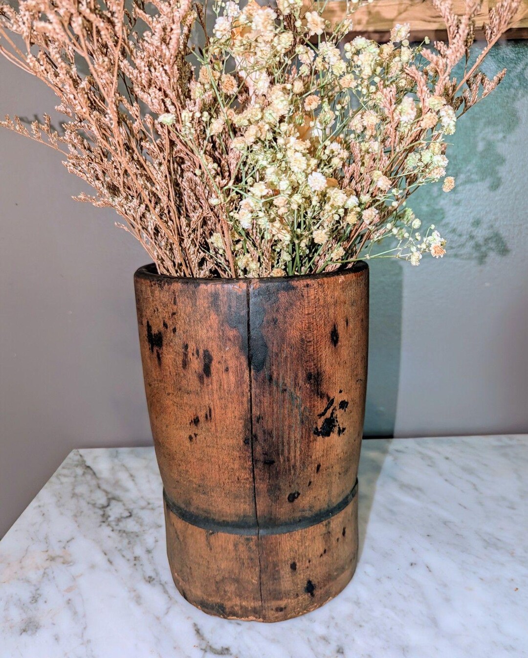 Antique Rustic Wooden Mortar - Farmhouse Decor - Sturdy Primitive ...