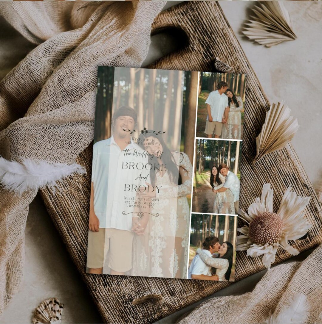 Modern Photo Collage Wedding Invitation | 5x7 Canva Template (digital ...