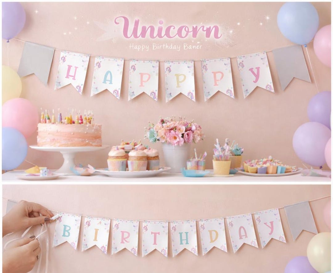 Unicorn Happy Birthday Banner Printable | Magical Unicorn Party Decor ...
