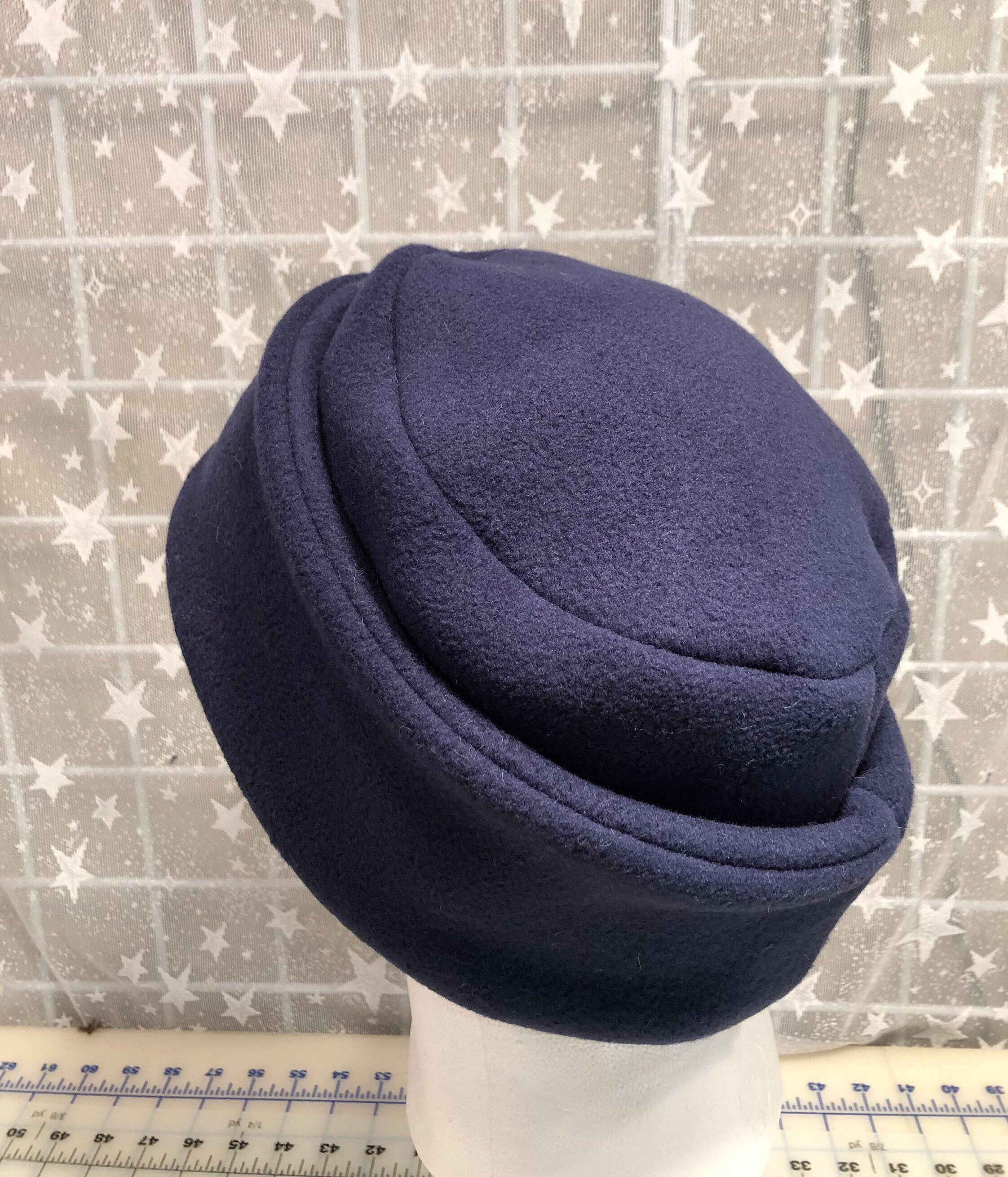 Dark Navy Blue Fleece Pillbox Hat, Handmade Winter Cap - Etsy