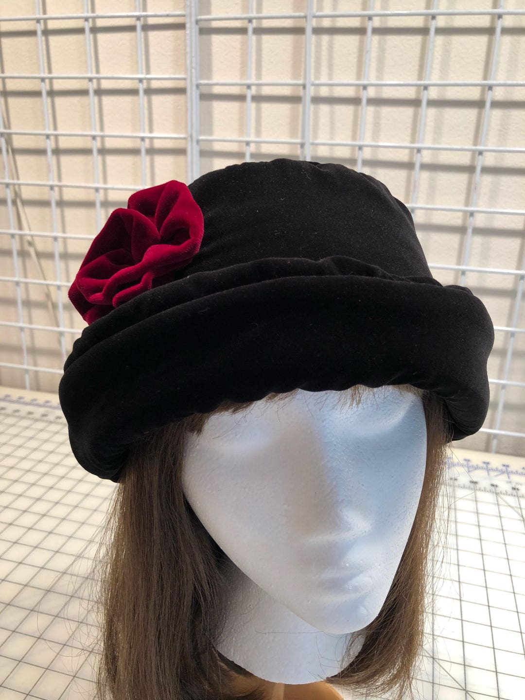Rich Black VELVET Hat With Burgundy Velvet Rose Women's - Etsy