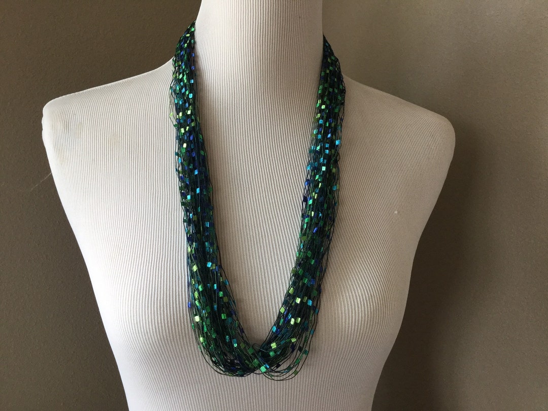 JEWEL Toned FIBER NECKLACES, Ladder Ribbon Necklace, Women's Fiber ...