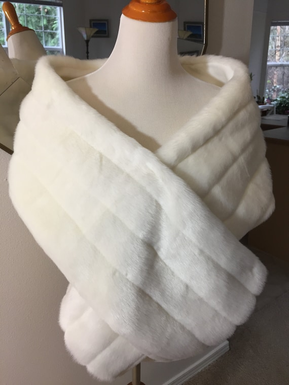 SALE Faux Fur Wrap Creamy White Pelted Mink Fur Shawl - Etsy