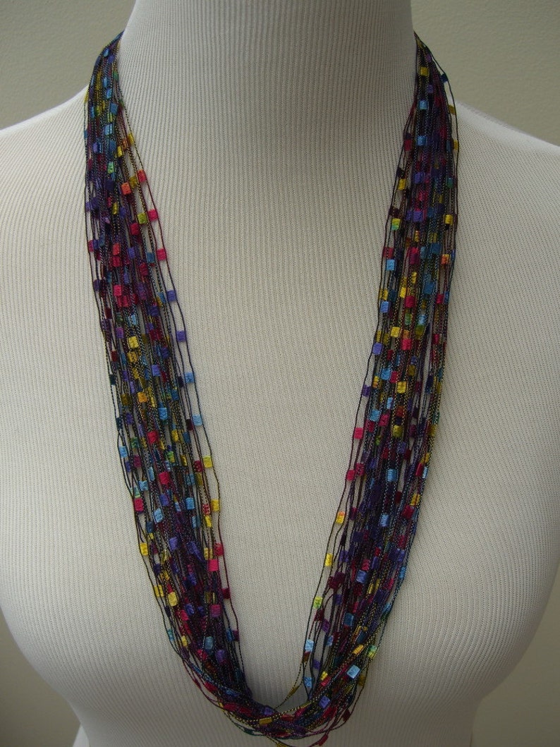 Jewel Tones FIBER NECKLACES Ladder Ribbon Necklace Fiber - Etsy