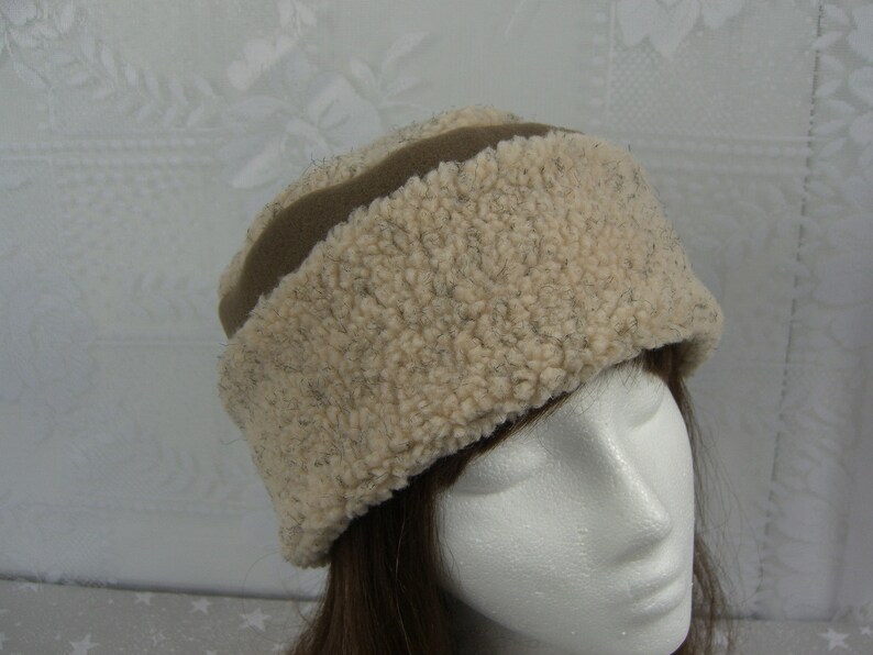 Adult BERBER PILLBOX Hat nubby ecru berber and fleece hat | Etsy