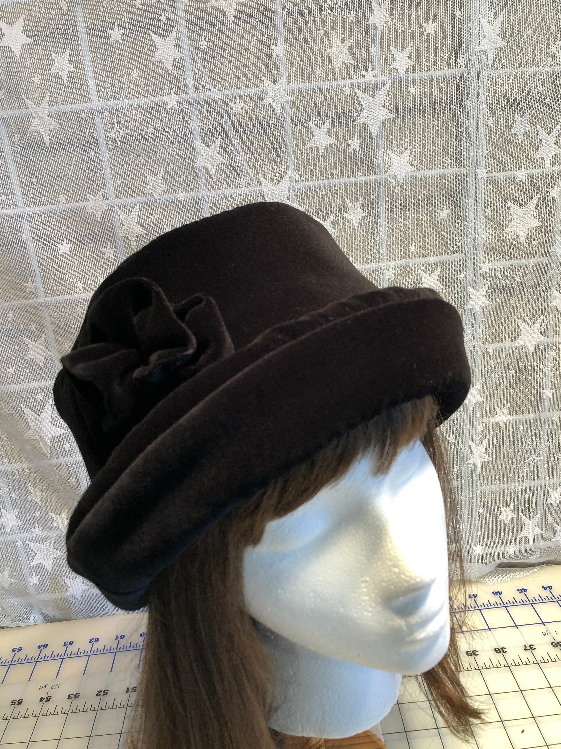 Rich Black VELVET Hat With Velvet Rose, Women's Velvet Hat, Winter ...