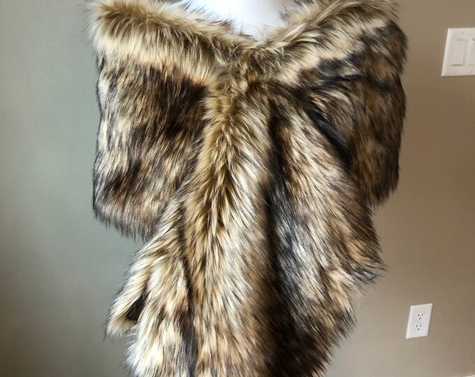 Faux Fur Wrap, Golden Wolf Gold/brown Faux Fur Shawl, Women's Extra ...