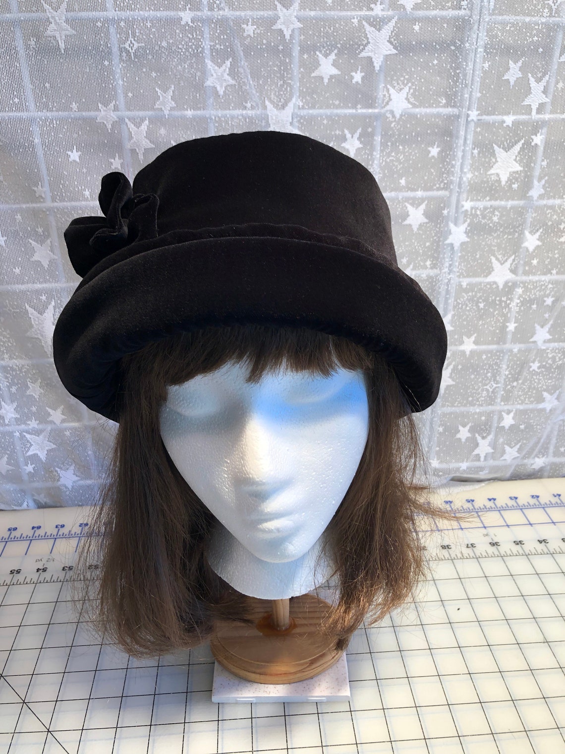 Rich Black VELVET Hat With Velvet Rose, Women's Velvet Hat, Winter ...