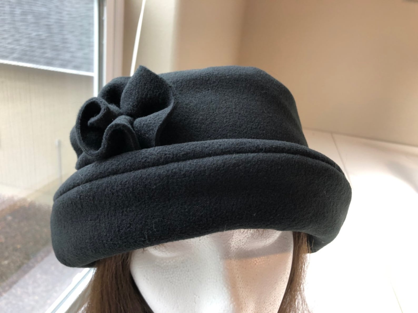 Rich Black Fleece Hat With Rose, Women's Winter Hat, Winter Fleece Hat ...