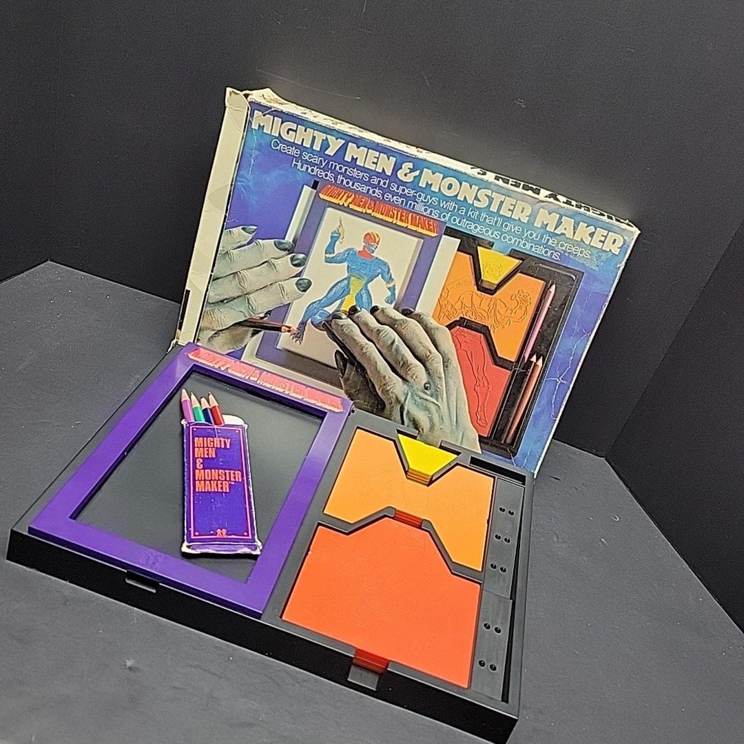 Vintage 1979 TOMY Mighty Men and Monster Maker Design Kit All 18 Plates ...