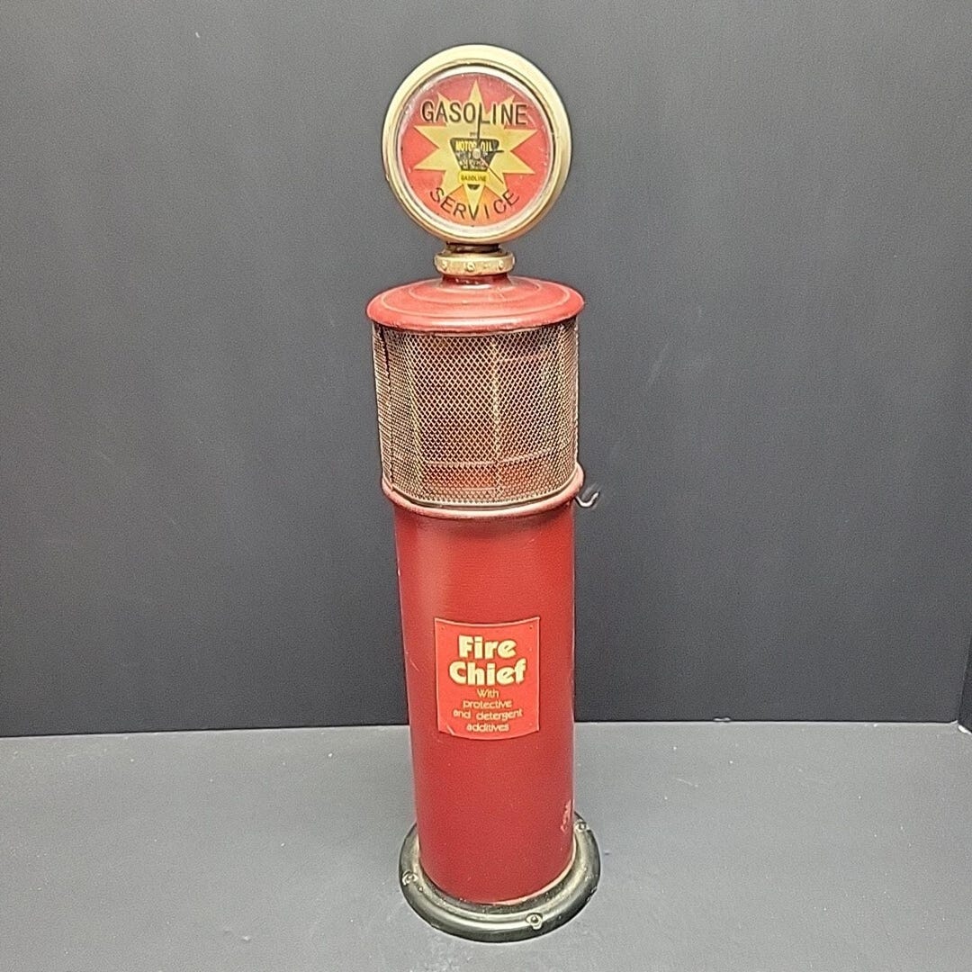 Fire Chief Metal Gas Pump Vintage W/CLOCK and Second Hand COIN BANK ...