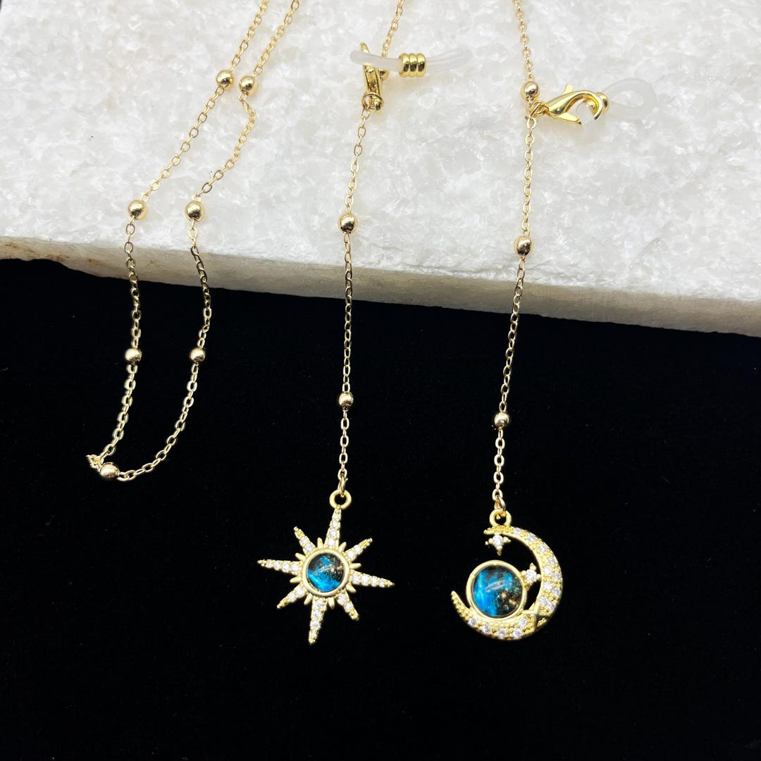 Asymmetric Star and Moon Pendant Glasses Chain, Fashionable Women's ...