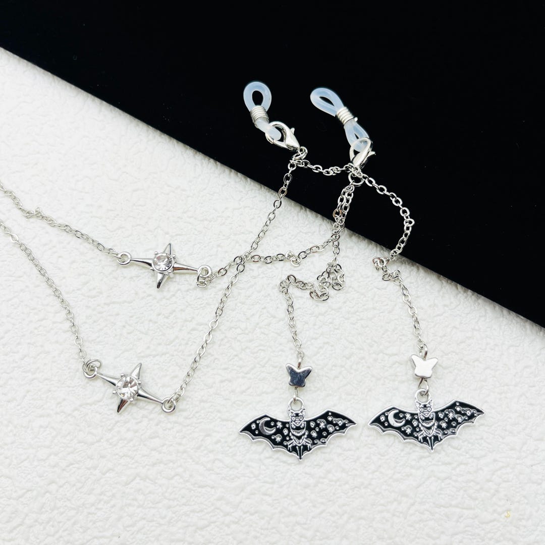 Gothic Bat Pendant Eyeglass Chain, Bat Eyeglass Chain, Cross Star ...