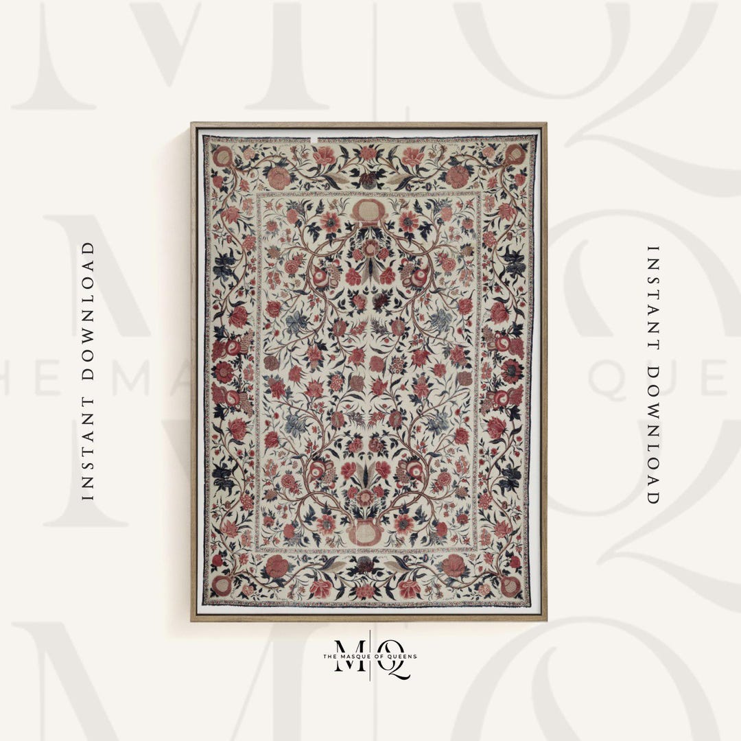 Palampore No3 | Floral Cotton Fabric Print, Indian Textile Art, Vintage ...