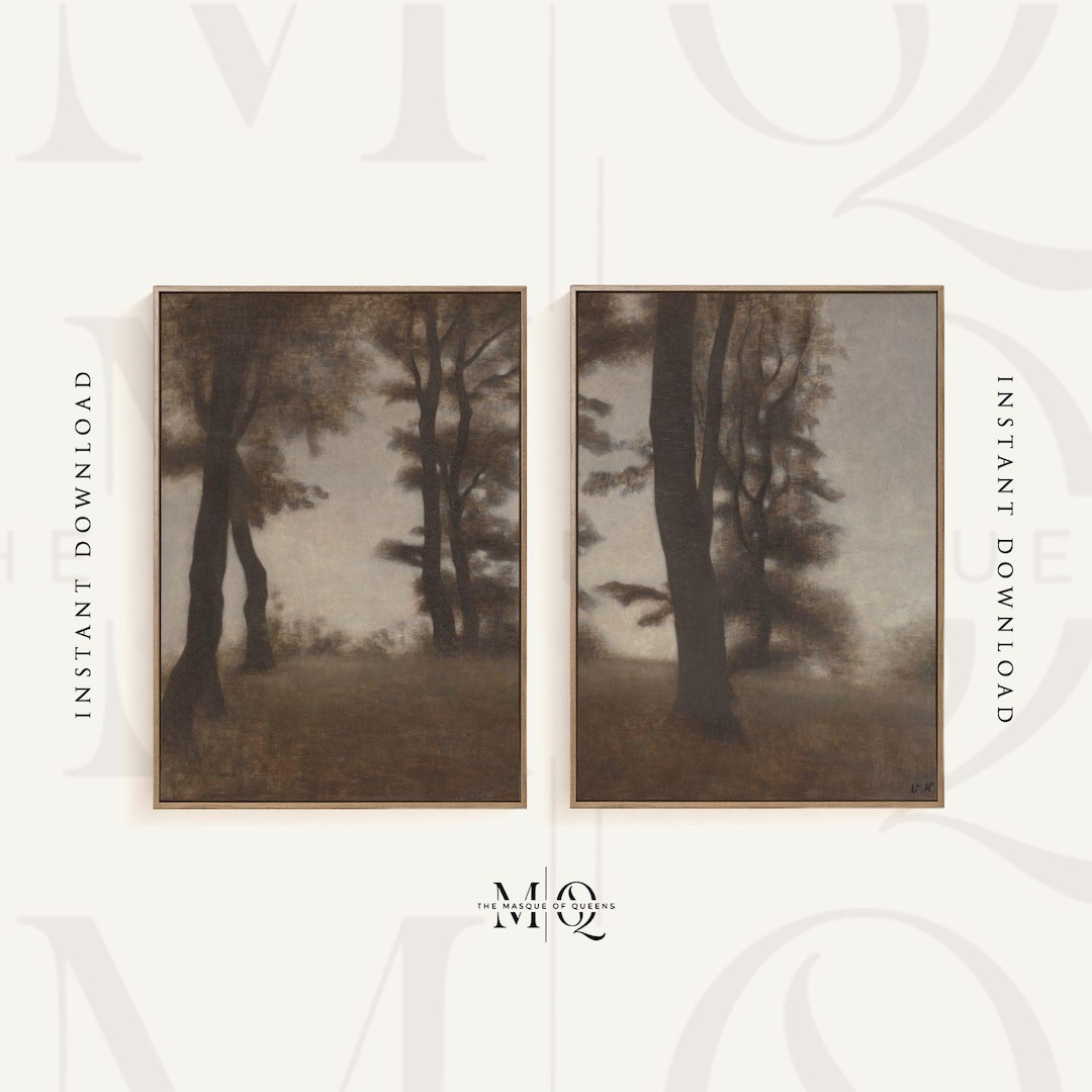 Set of 2 Vilhelm Hammershoi Tree Trunks Prints | Forest Landscape, Two ...