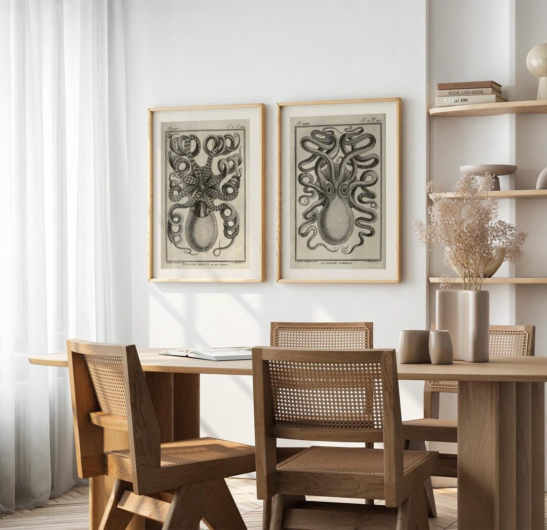 Set of 2 Le Poulpe Colossus Prints | Antique Octopus Painting, Vintage ...