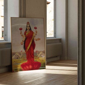 Raja Ravi Varma Goddess Lakshmi | Indian Portrait Painting, Vintage ...