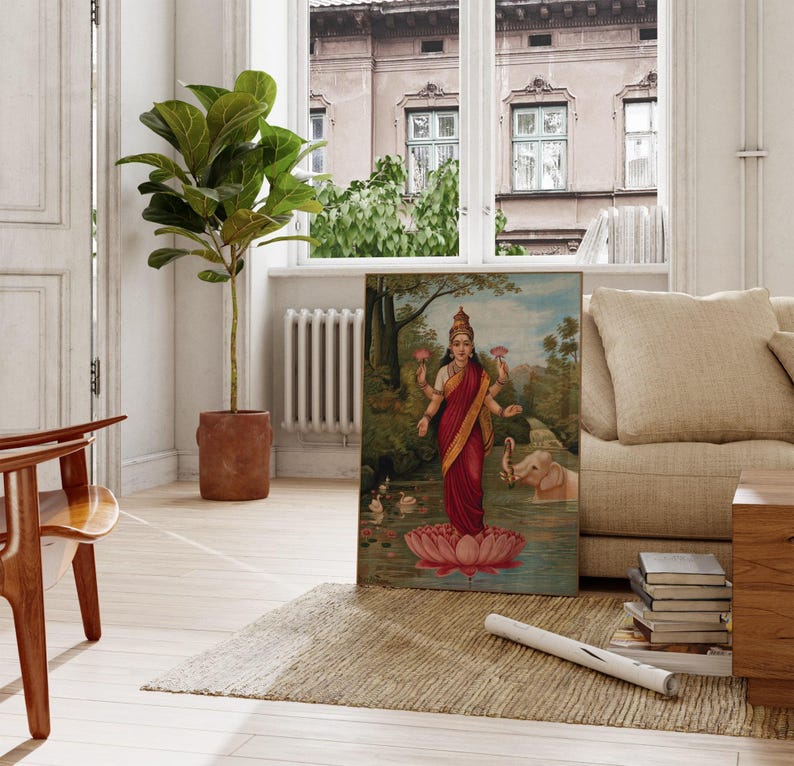 Raja Ravi Varma Goddess Lakshmi No2 | Indian Portrait Painting, Vintage ...