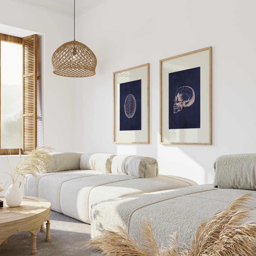 Set of 2 Blue Brain & Skull Illustration Prints | Surgery Physiology ...