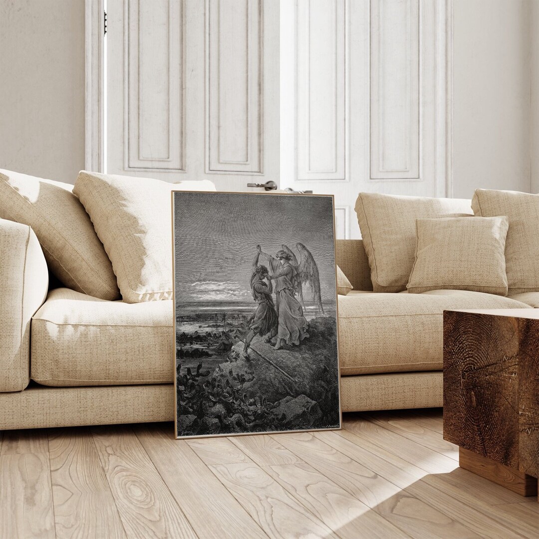 Gustave Dore Jacob Wrestles With the Angel | Vintage Bible Illustration ...
