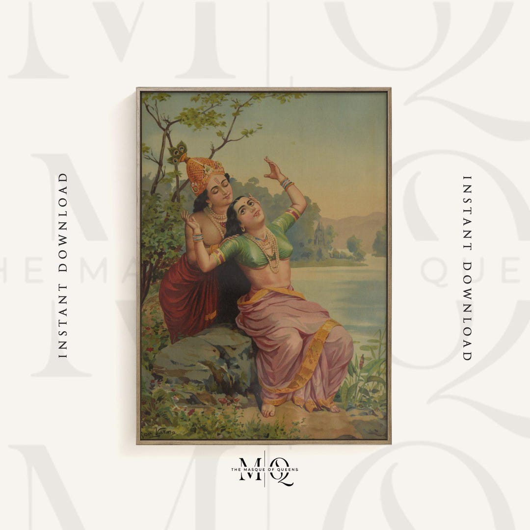 Raja Ravi Varma Radha Vilas | Indian Portrait Painting, Vintage Print ...