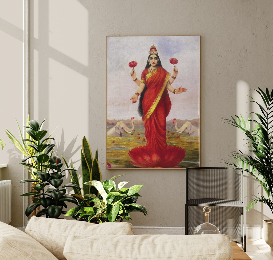 Raja Ravi Varma Goddess Lakshmi | Indian Portrait Painting, Vintage ...