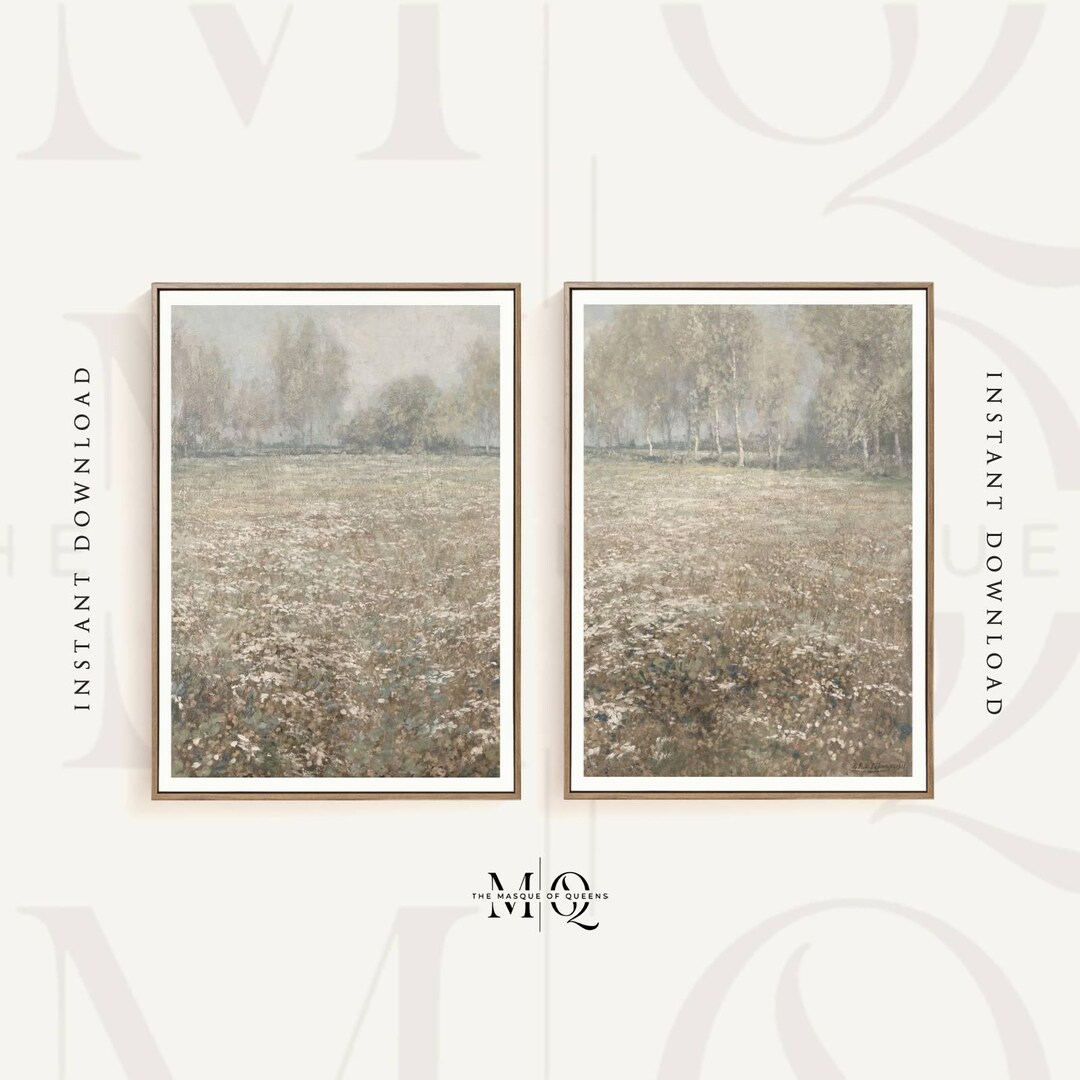 Set of 2 Egbert Rubertus Derk Schaap Meadow in Bloom Prints | Two Muted ...