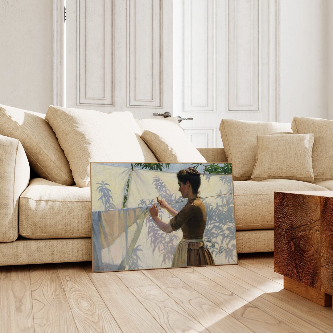 Charles Courtney Curran Shadows | Washline Painting, Washroom Vintage Print, Washing Line Fine ...