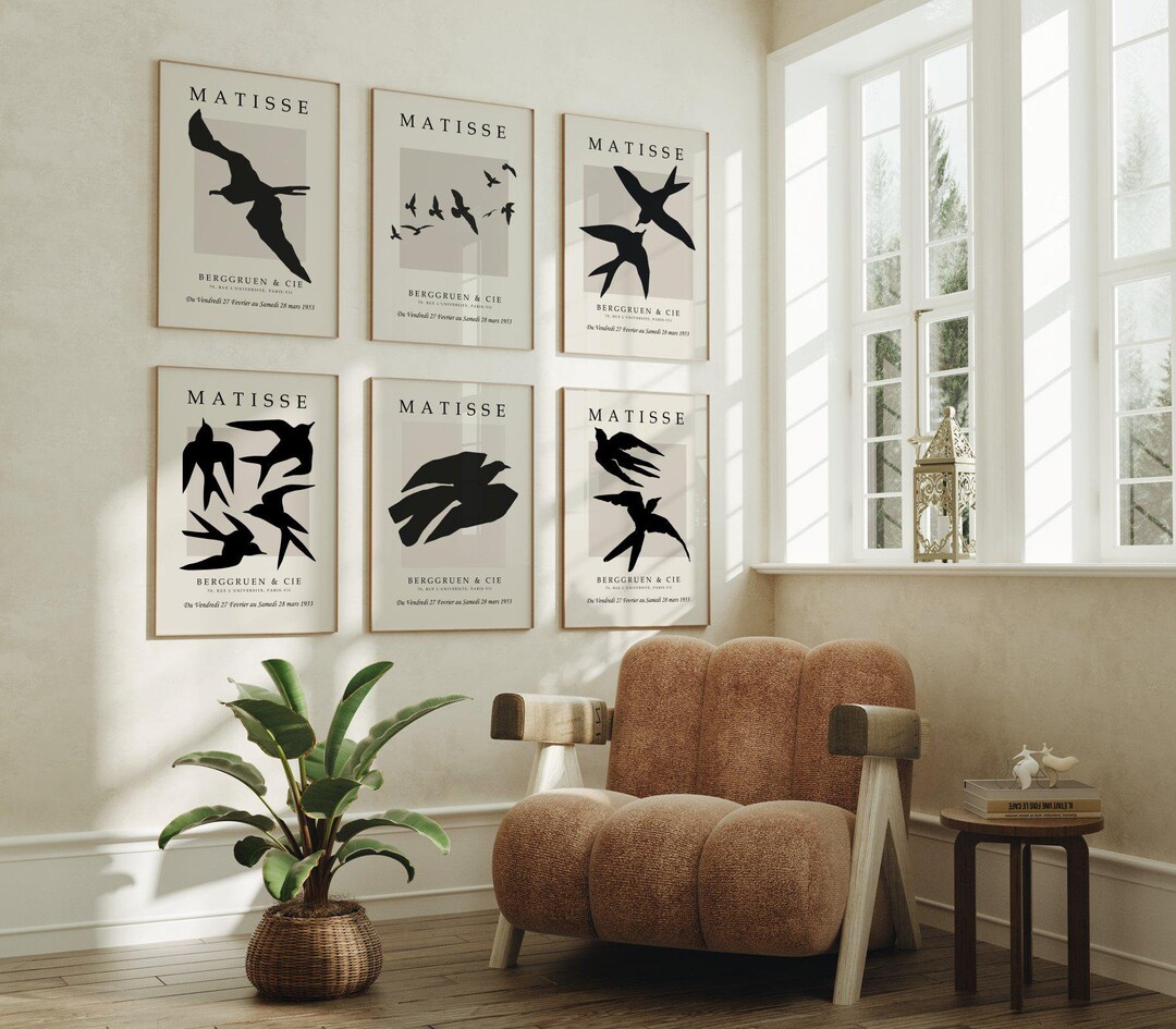 Set of 6 Henri Matisse Bird Prints Six Black & White Exhibition Posters ...