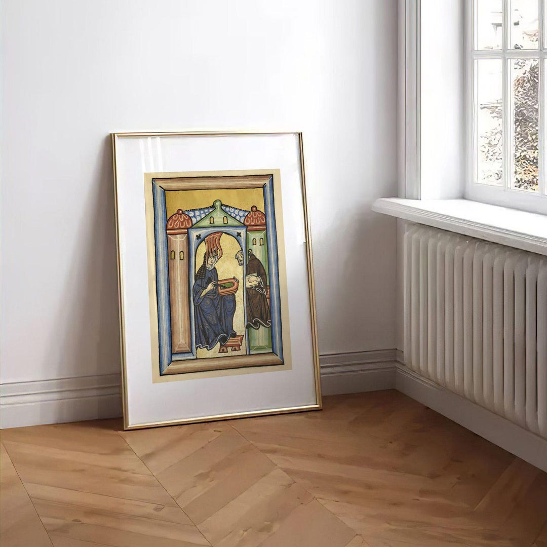 Hildegard of Bingen Receives a Vision | Antique Painting, Vintage Holy ...