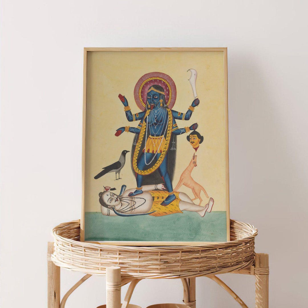 Goddess Kali | 19th Century Indian Kalighat Painting, Vintage Print ...