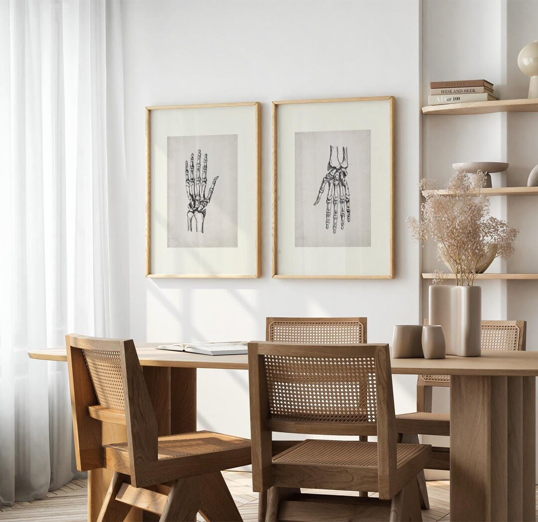 Set of 2 Hand & Wrist Skeleton Prints | Vintage Finger Bone Anatomy ...