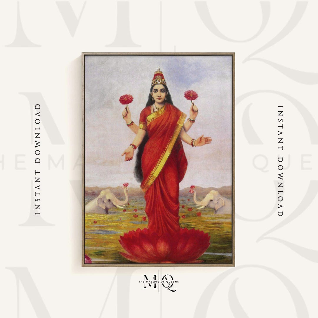 Raja Ravi Varma Goddess Lakshmi | Indian Portrait Painting, Vintage ...