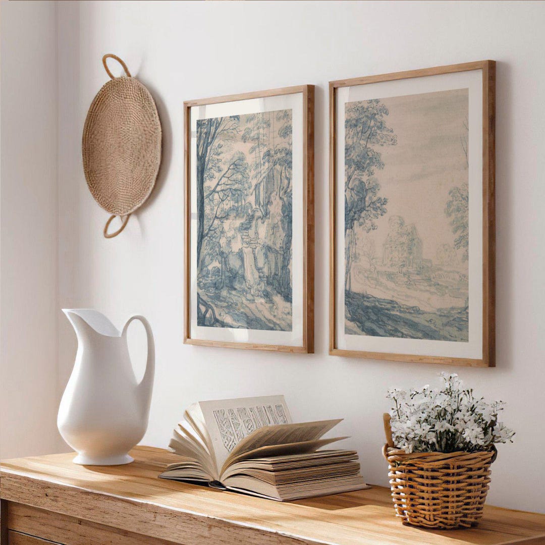 Set of 2 Isaak Major Landscape Prints | Two Italian Paintings, Blue Pen ...