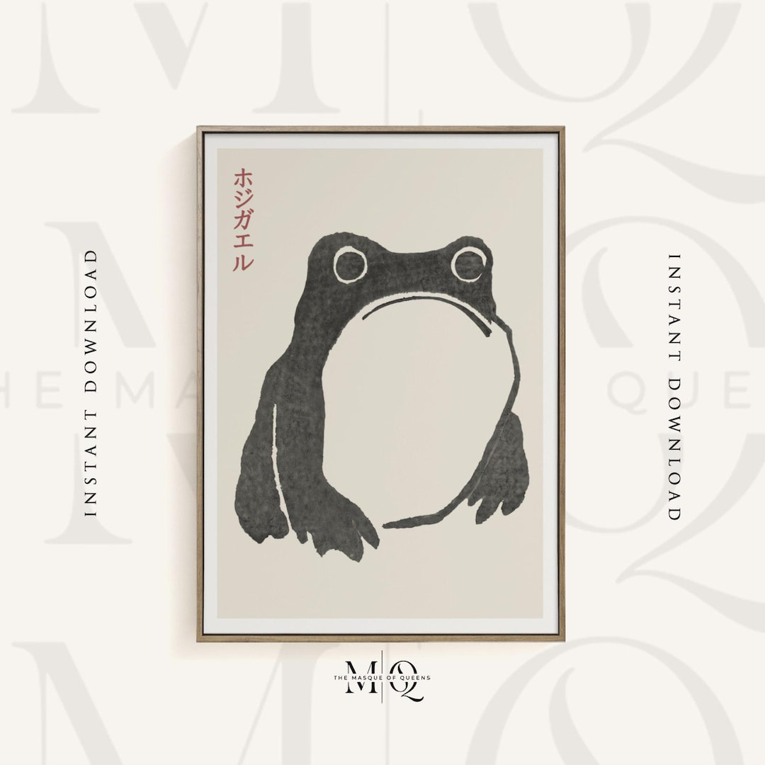 Black Matsumoto Hoji Frog Print | Japanese Toad Illustration Poster ...