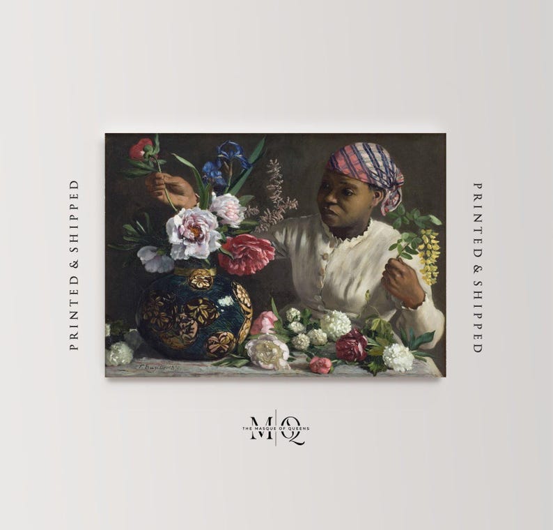 Black Woman With Peonies Frédéric Bazille | Vintage African American ...