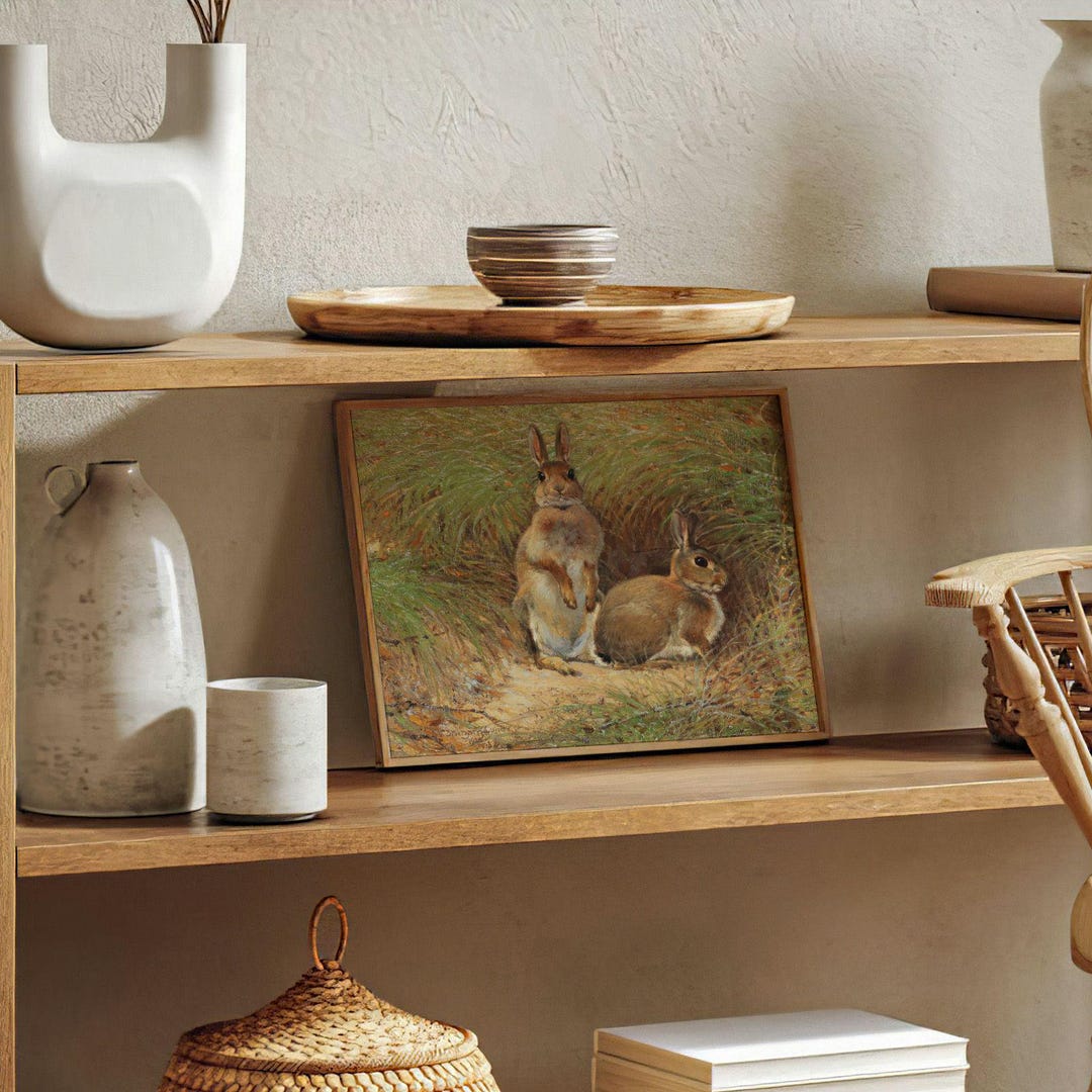 Victor Stoetzner Lund Rabbits | Antique Print, Vintage Woodland Animal ...