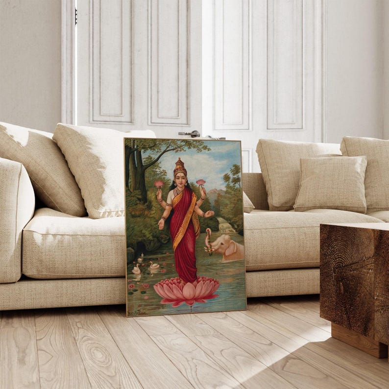 Raja Ravi Varma Goddess Lakshmi No2 | Indian Portrait Painting, Vintage ...