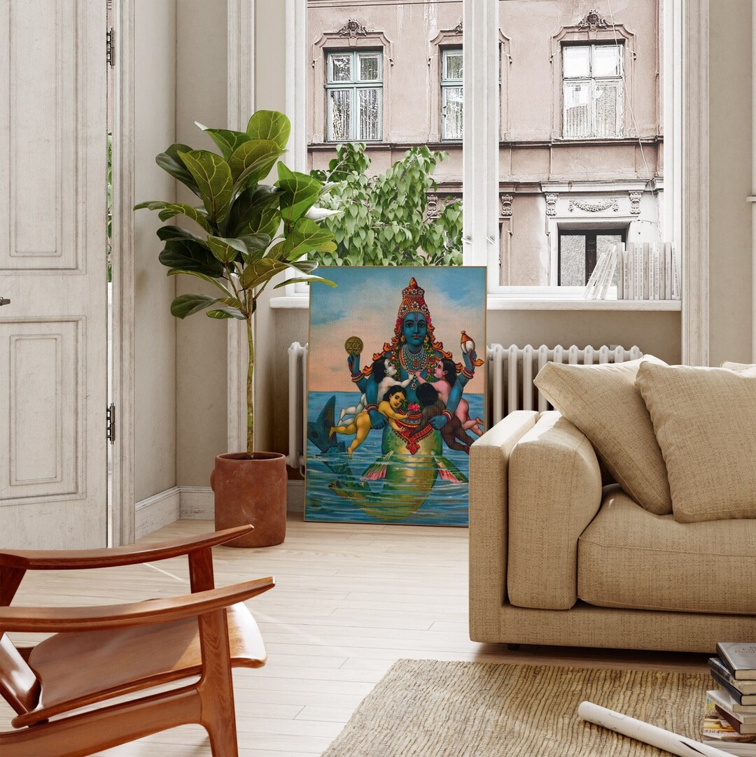 Raja Ravi Varma Matsya Avatar | Indian Portrait Painting, Vintage Print ...