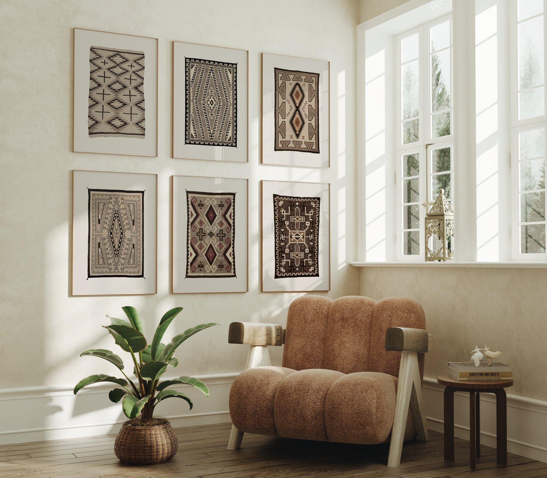 Set of 3 Native American Crystal Rug Prints | Three Navajo Tapis Wall ...