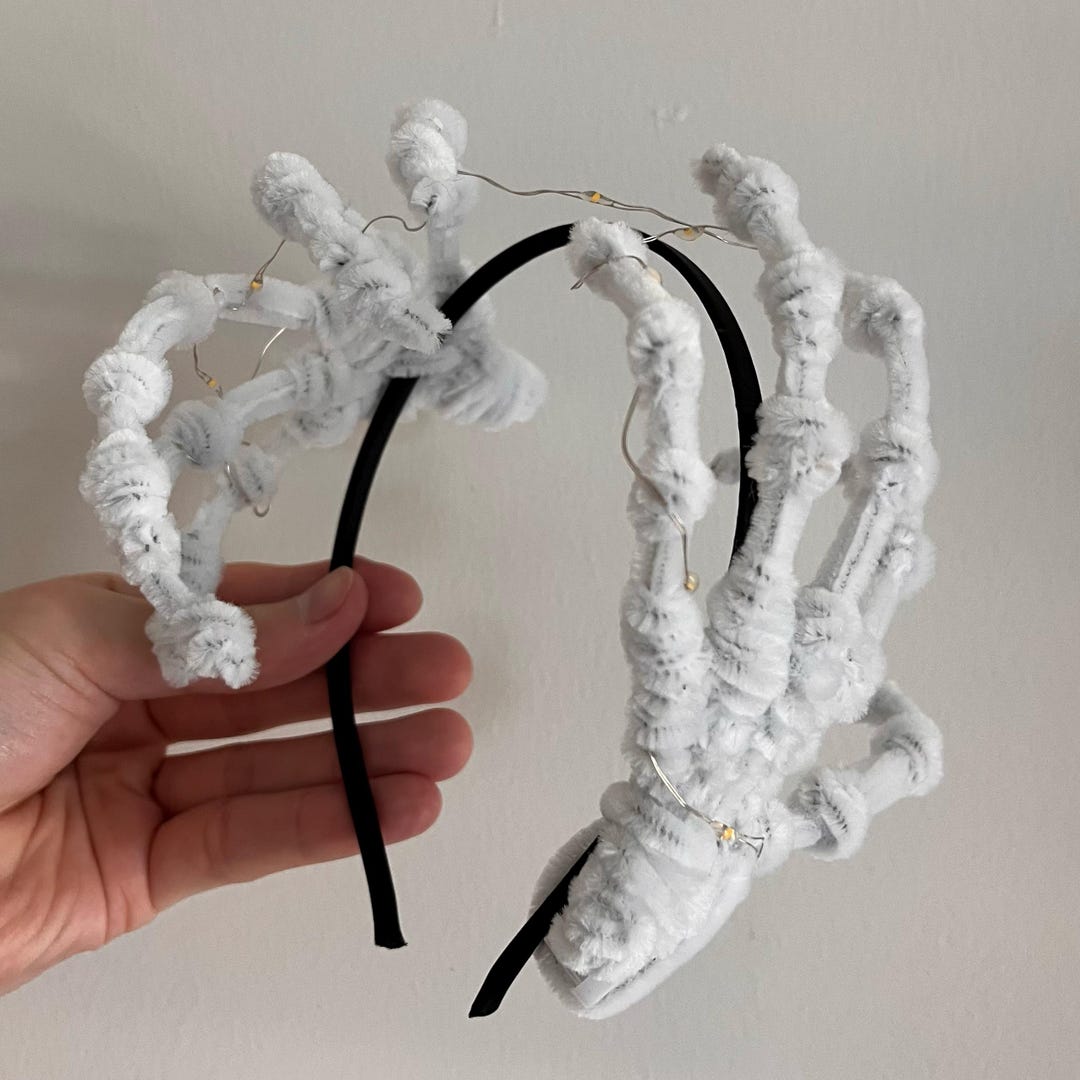 Handmade Glow in the Dark Skeleton Hand Headband, Light up Halloween ...