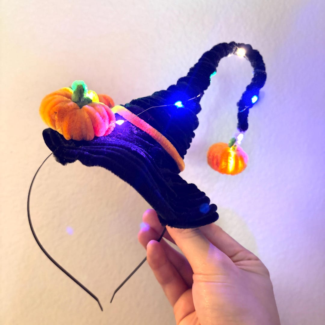 Handmade Witch Hat Headband With Lights, Glow in the Dark Halloween ...