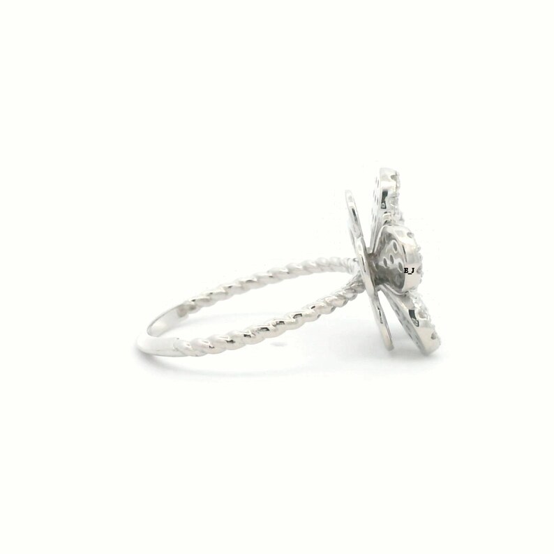 Lab Grown Diamond Flower Ring, 14K White Gold, Swirl Shank - Etsy