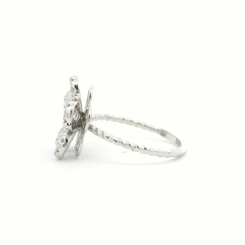 Lab Grown Diamond Flower Ring, 14K White Gold, Swirl Shank - Etsy