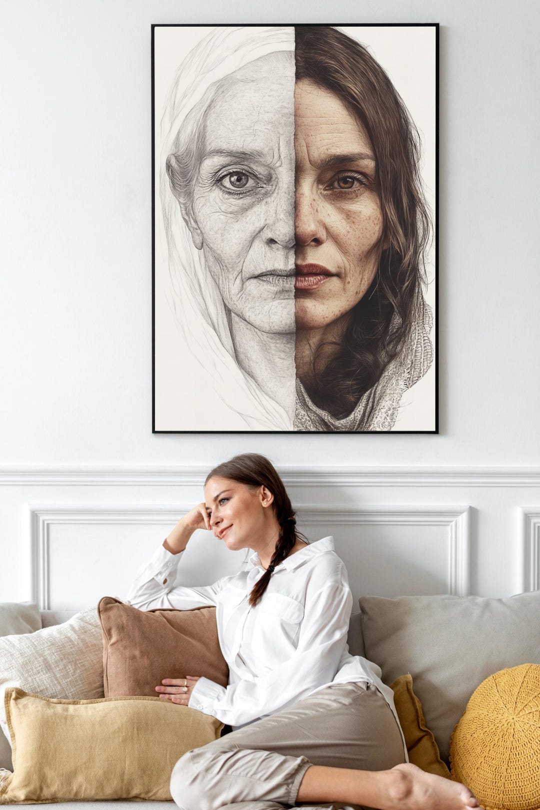 Vintage Elderly Woman Reversible Print-antique Double Face Portrait ...