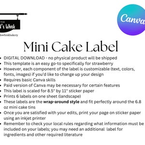 Strawberry Mini Cake Label Template - Wrap Around Style - Etsy