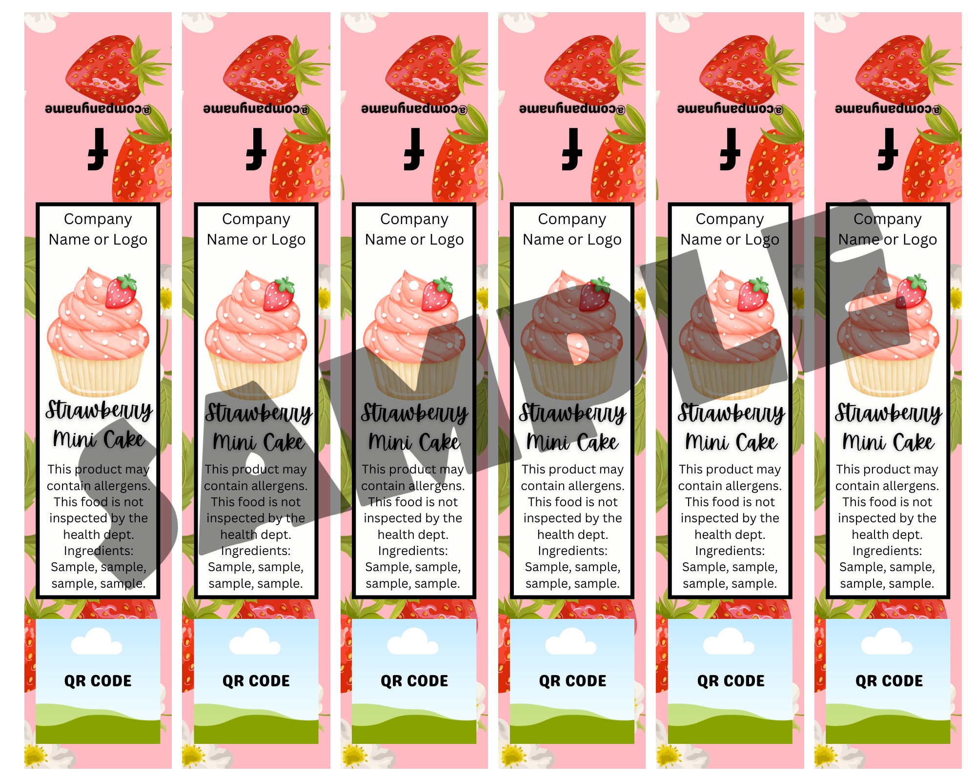 Strawberry Mini Cake Label Template - Wrap Around Style - Etsy