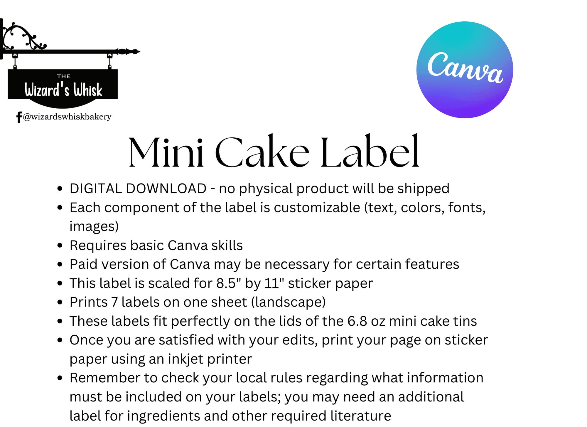 Mini Cake Label Template - Etsy