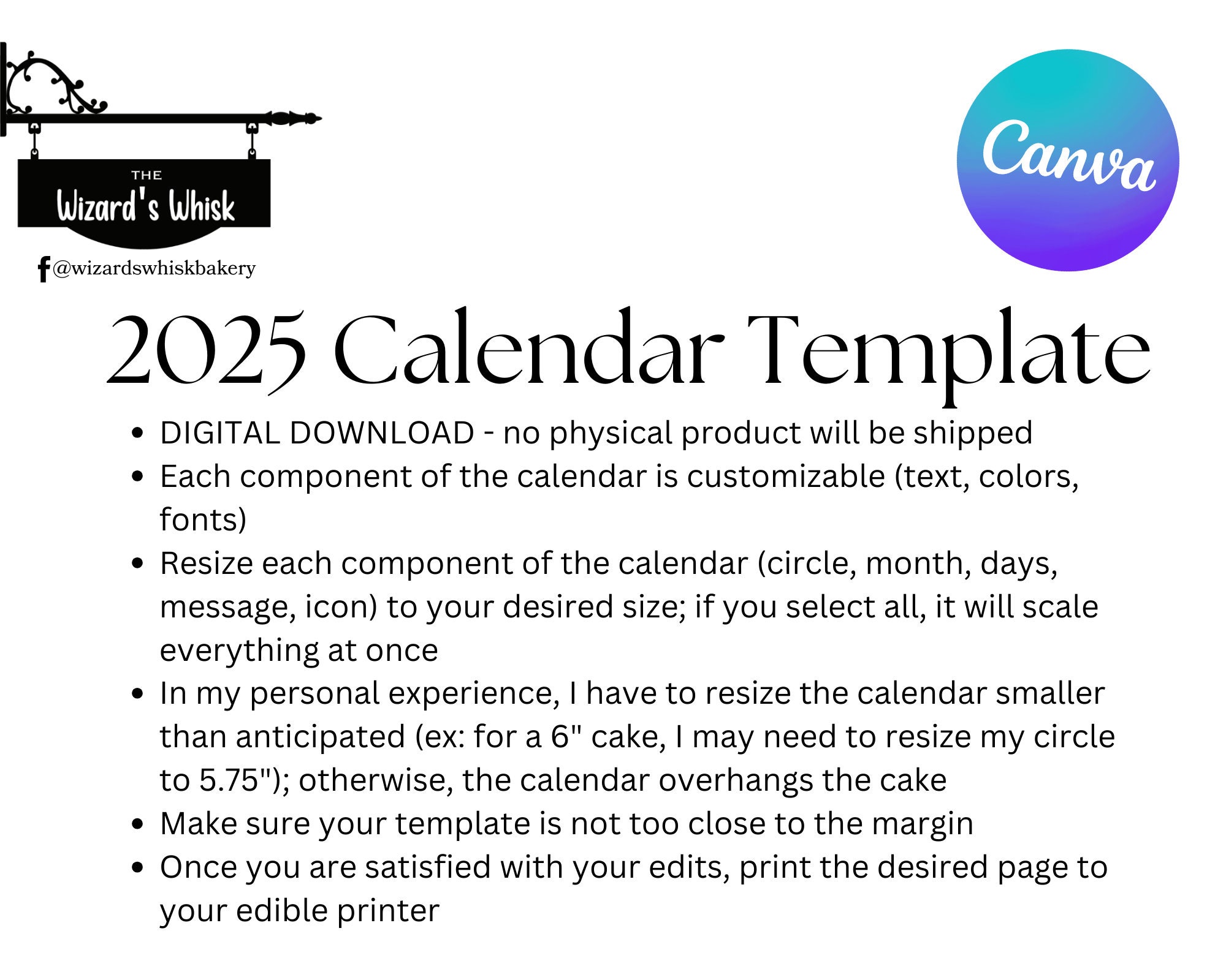 2025 Calendar Edible Image Template - Etsy